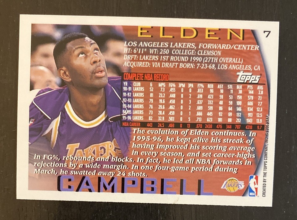 1996-97 Topps NBA at 50 Los Angeles Lakers Basketball Card #7 Elden ...