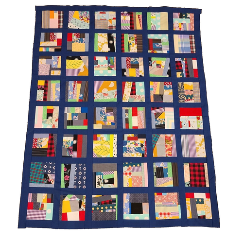 Scrappy Patchwork Colorful Crumb Crazy Baby Lap Quilt Top Blue Sashing ...