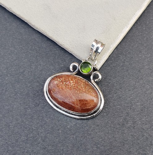 Peridot & Sun Stone Gemstone 925 Sterling Silver Handmade Pleasing ...