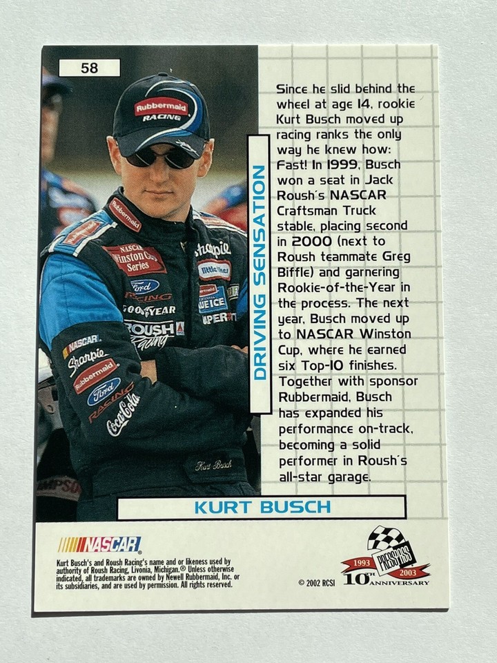KURT BUSCH 2003 Press Pass DRIVING SENSATION NASCAR Racing Card #58 | eBay
