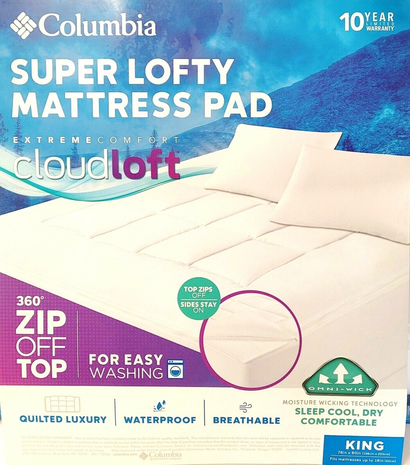 Columbia 360 Zip-off Mattress Pad, Super Lofty Mattress Pad, Cloud Soft ...