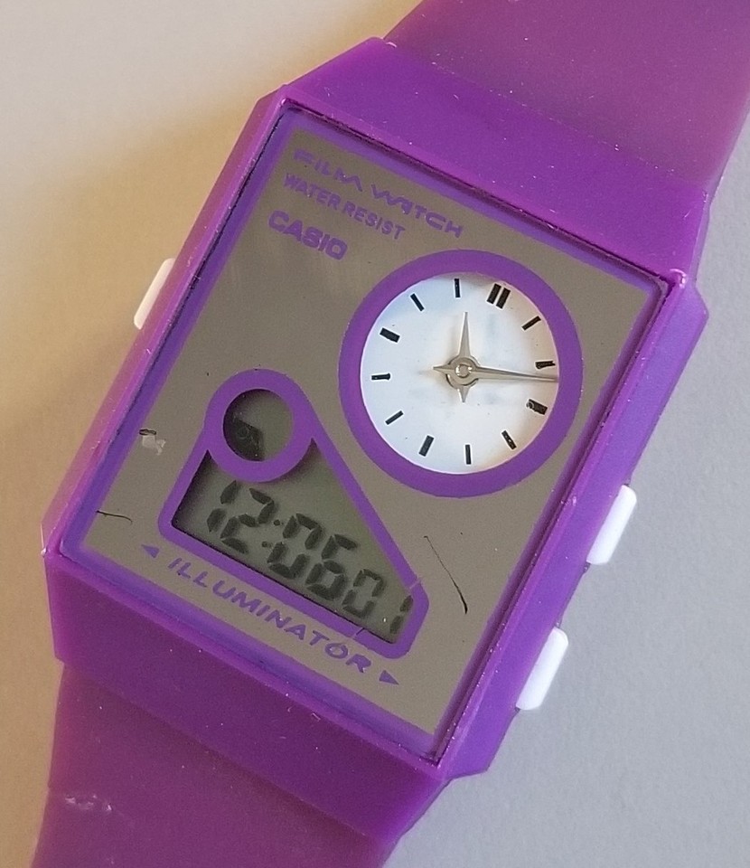 CASIO FILM WATCH FS-03 VERY RARE 31 MM CASE PURPLE MEN'S ALARM DATE ...