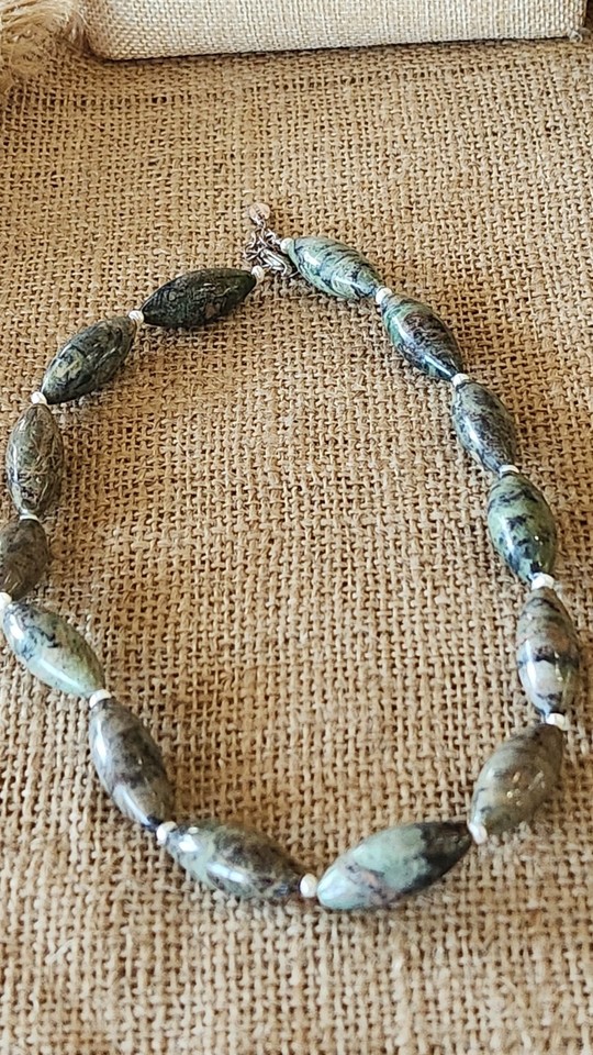 GSJ signed Necklace Sterling Silver With Polished Gemstones & Pearls 20 ...