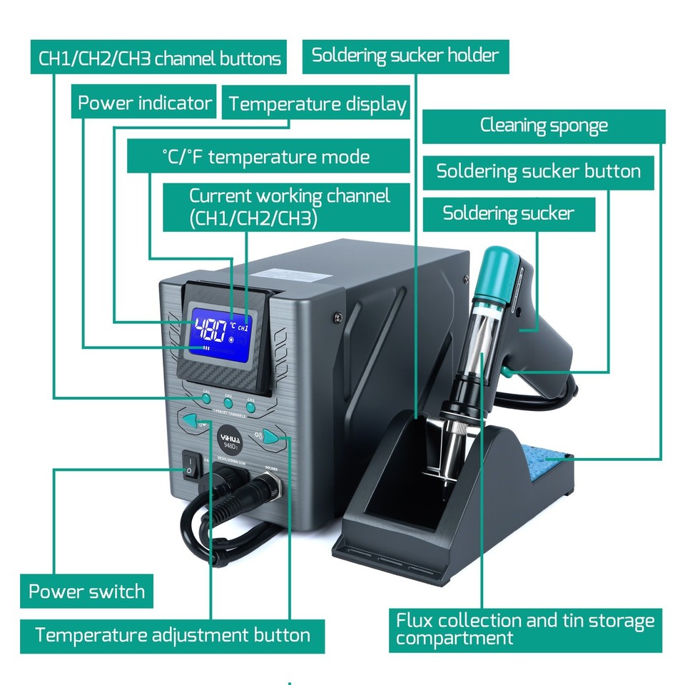 YIHUA 948 90W Desoldering Station Kit Digital Vacuum Pump Desoldering ...