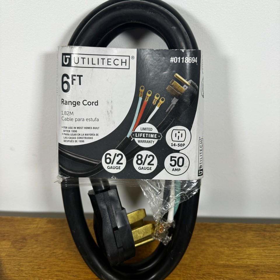 Utilitech 6ft Range Cord 6/2 And 8/2 Gauge 50 Amp 4 Prong Plug 0118694 ...