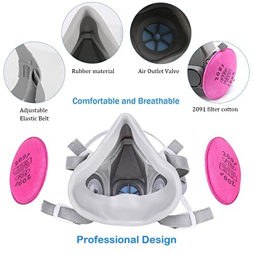 Reusable Half Face Cover - Respirator Mask with Filters for Painting ...