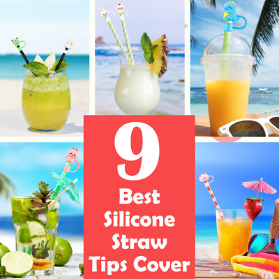 9Pcs Straw Tips Covers Reusable PVC Straw Tips Lids Colorful Straw Plug ...