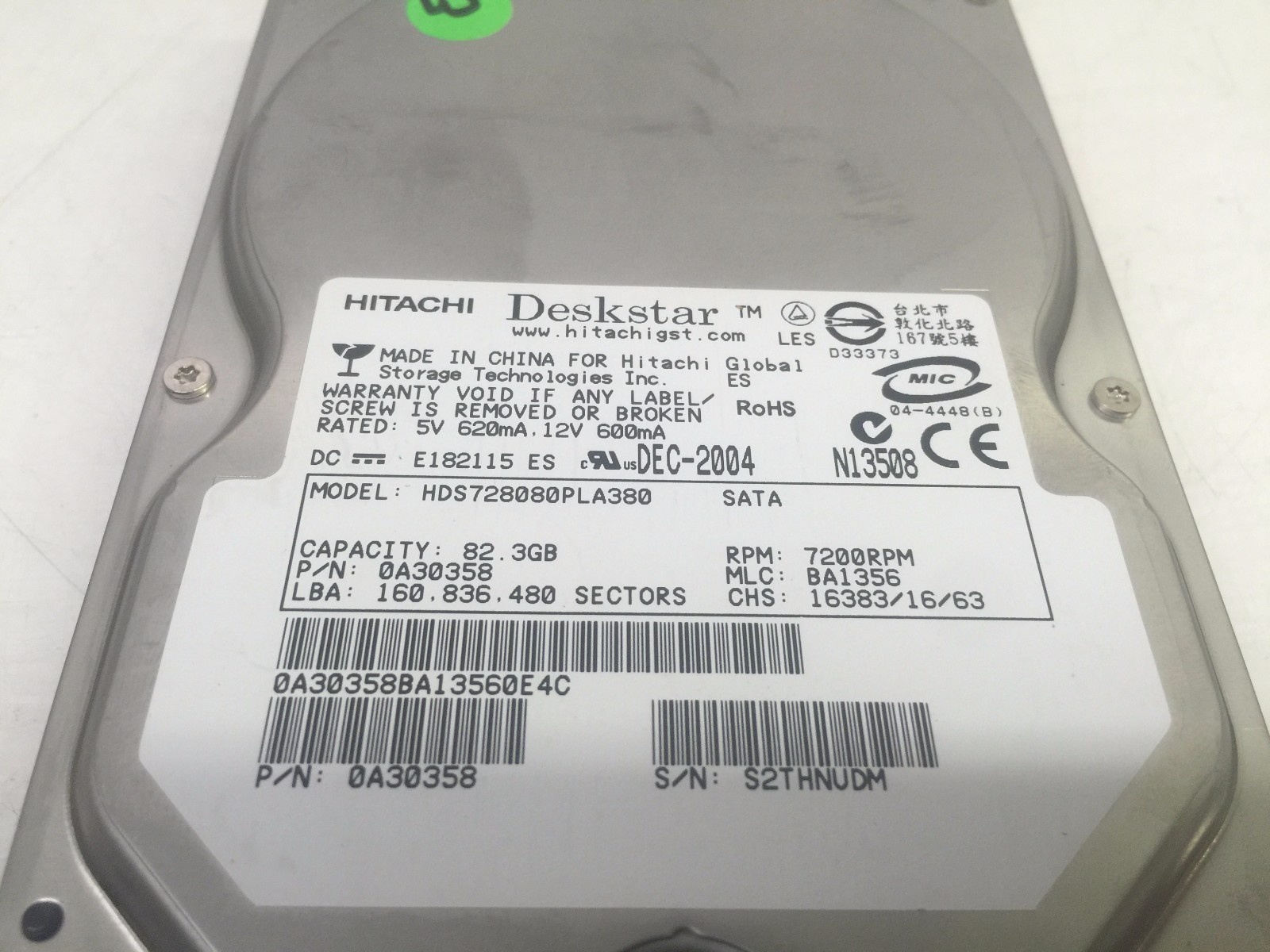 Hitachi Deskstar 7K80 80GB Internal 7200RPM 3.5" (0A30358) HDD for sale ...