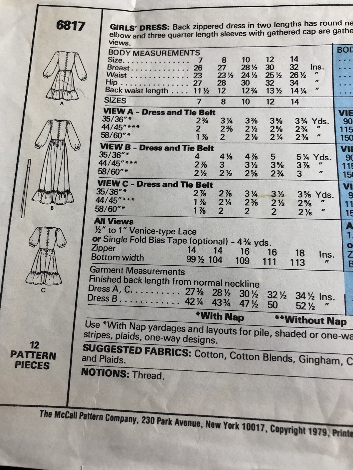 Sewing Patterns 1970’s McCalls Number 6817 Size 12 Year 1979 Dresses 3 ...