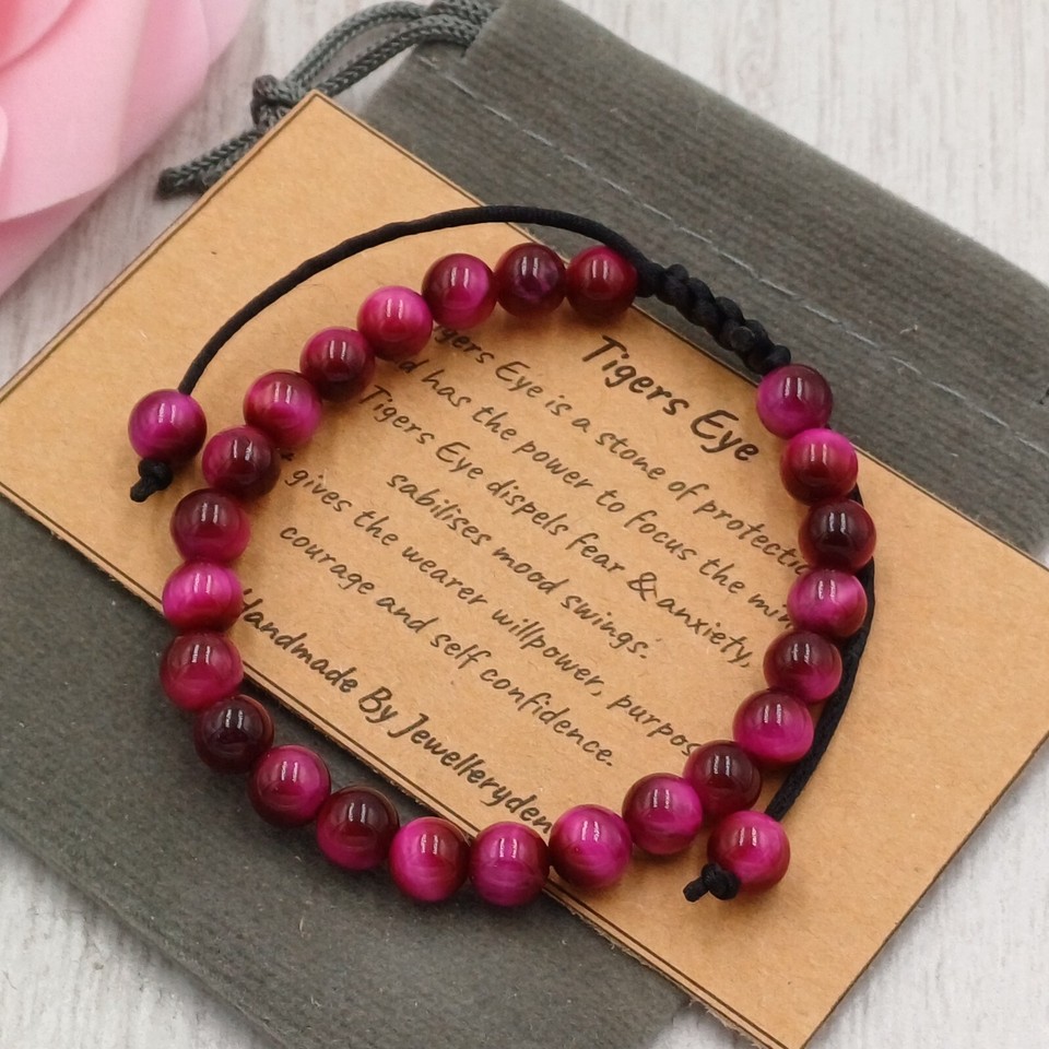 MAGENTA TIGERS EYE Bracelet Cord Handmade +Gift Bag Chakra Gemstone ...