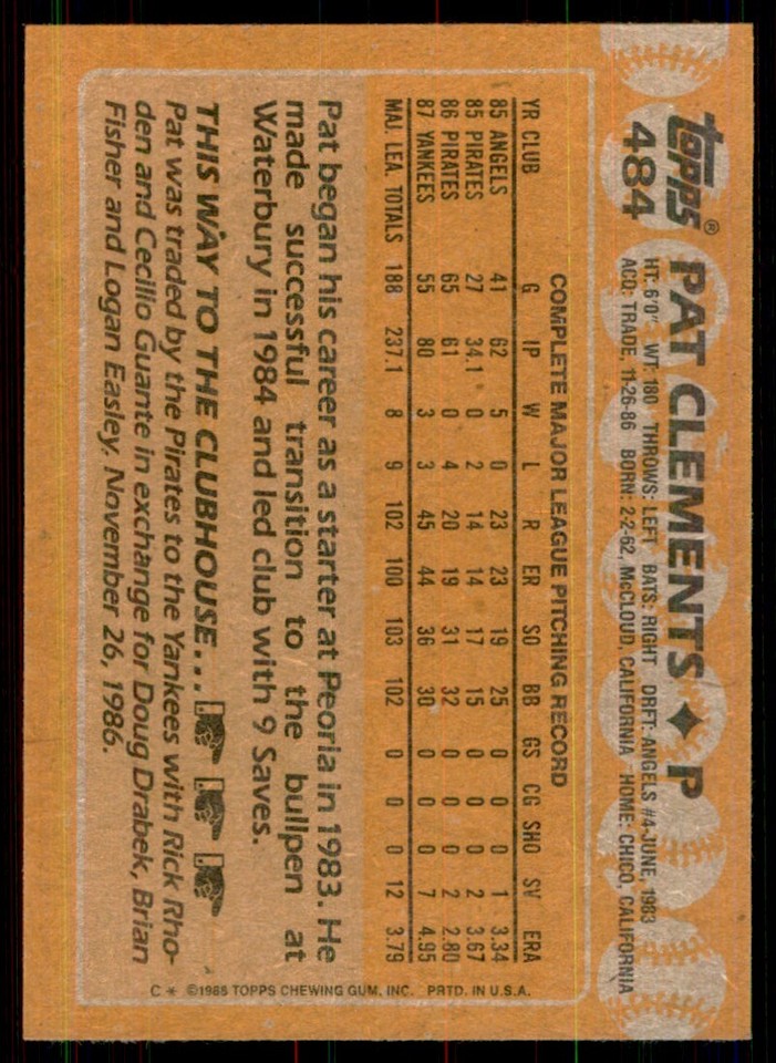 1988 Topps Pat Clements Baseball Cards #484 | eBay