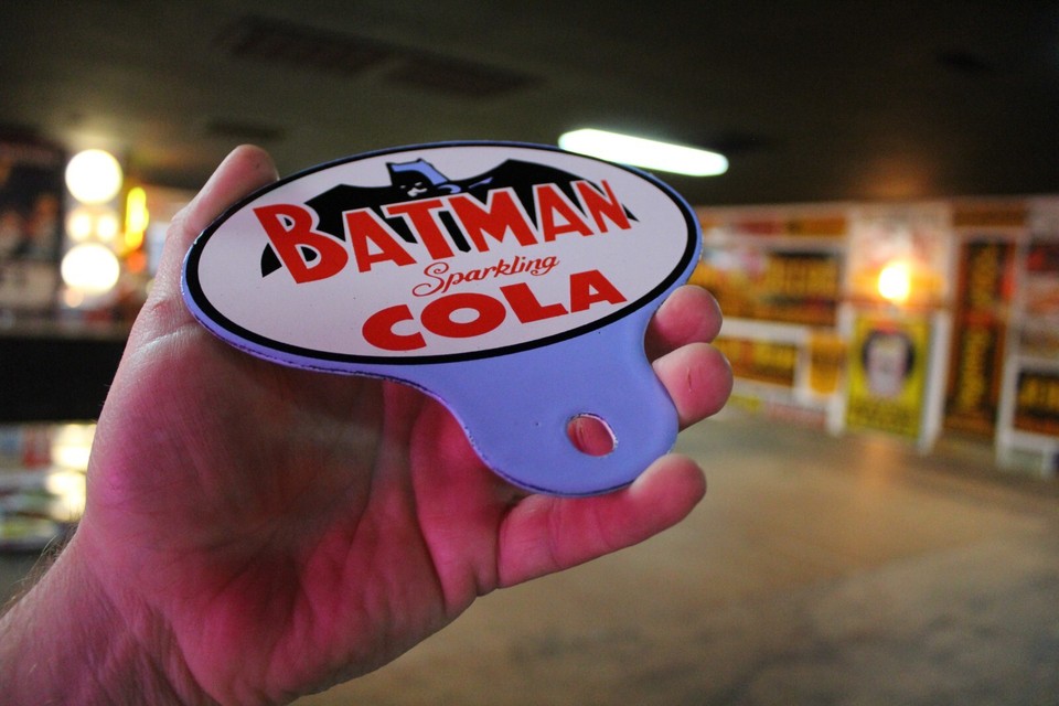 BATMAN COLA LICENSE PLATE TOPPER PORCELAIN METAL SIGN COMIC SUPERMAN ...