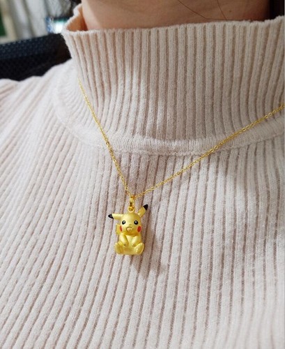 Adorable 3D Yellow Pikachu Pokémon Gold Plated Pendant Chain Necklace ...