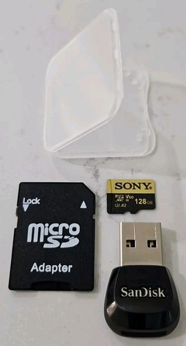 128GB Sony micro SDXC V60 250 Mb/s read, 130 Mb/s write, w/ USB adapter ...