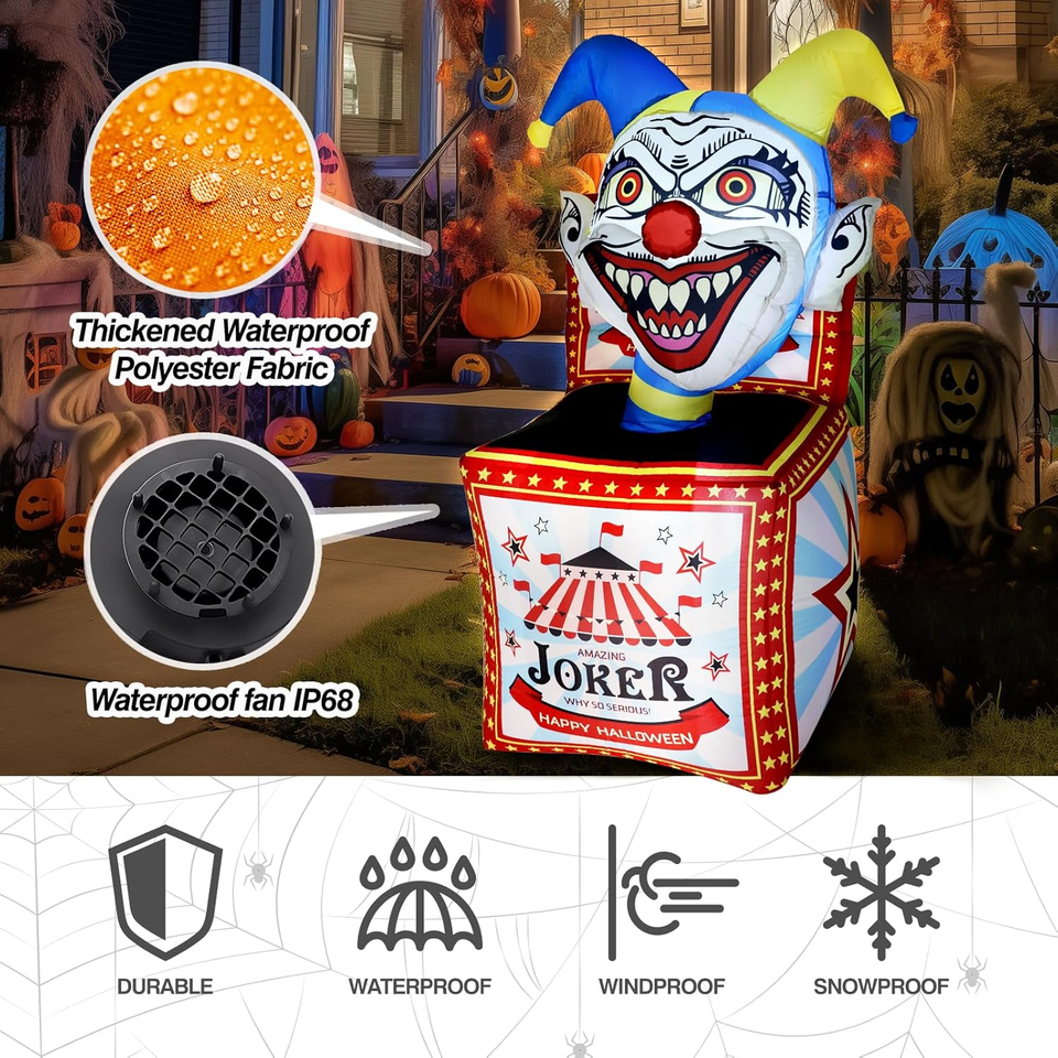 5 Ft Halloween Inflatable Circus Clown Box Outdoor Decorations, Blow up ...