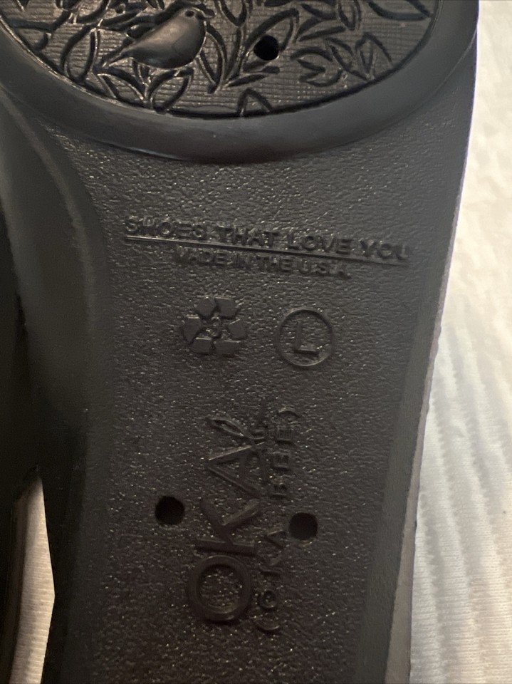 Okai Oka.Bee Sandals Slides Shiny Black Bow Size Large 9 10 Peep Toe ...