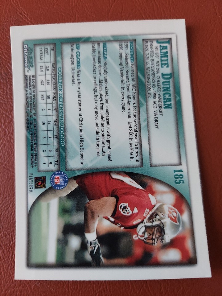 1998 Bowman Chrome Football Card #185 Jamie Duncan Rookie | eBay