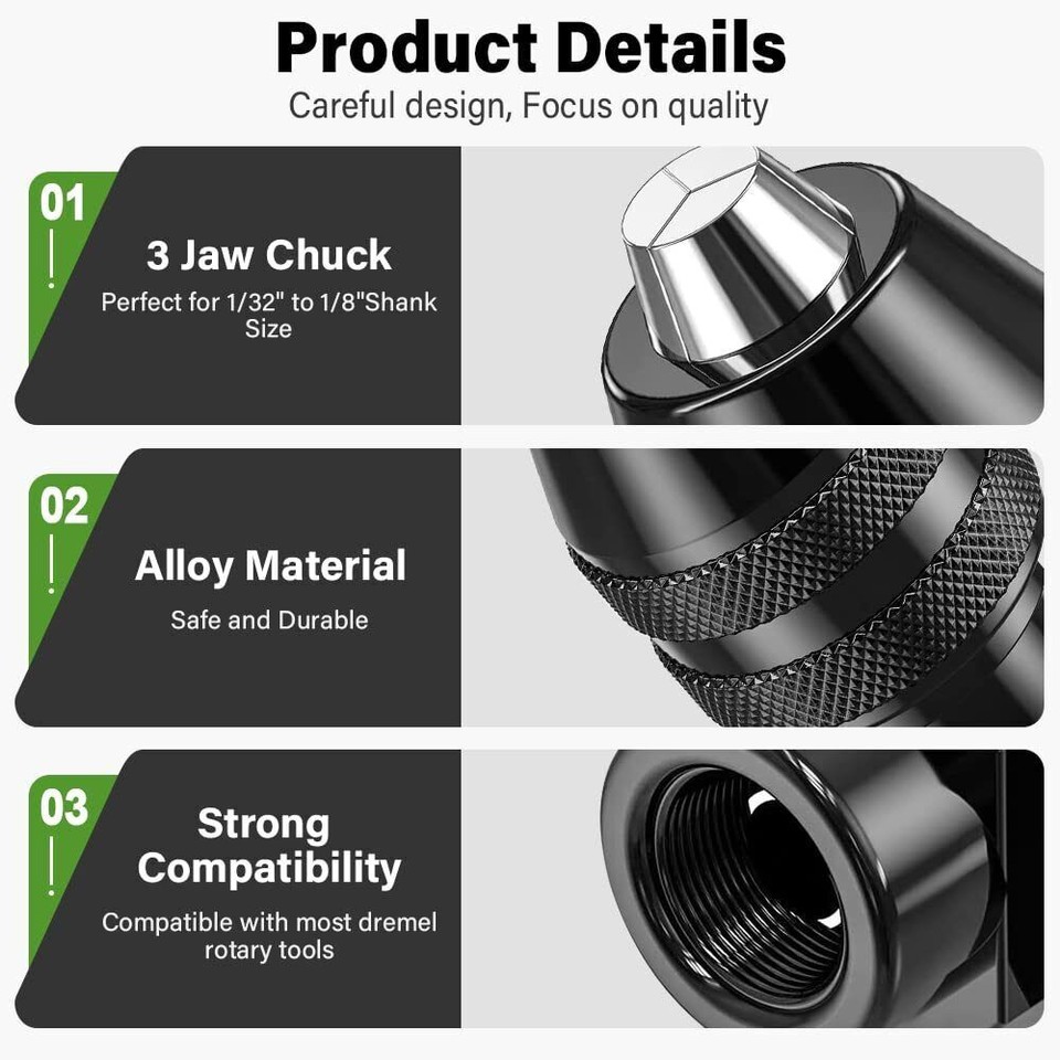 Drill Chuck Collet Set for Dremel, 15PCS Chuck Collet Kit, 0.8-3.2mm ...