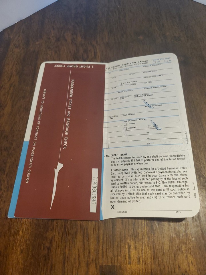 Vintage United Air Lines Travel Agent Receipt Ticket Stub w/Jacket ...