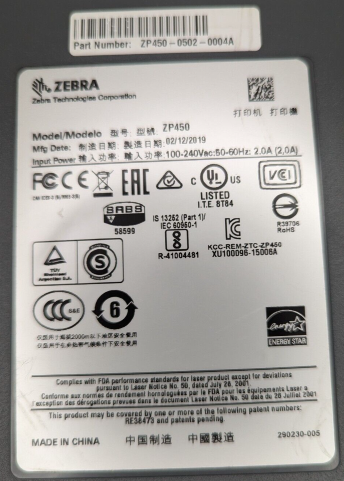 Zebra ZP450 CTP USB Thermal Label & Barcode Printer ZP450-0502-0004A | eBay