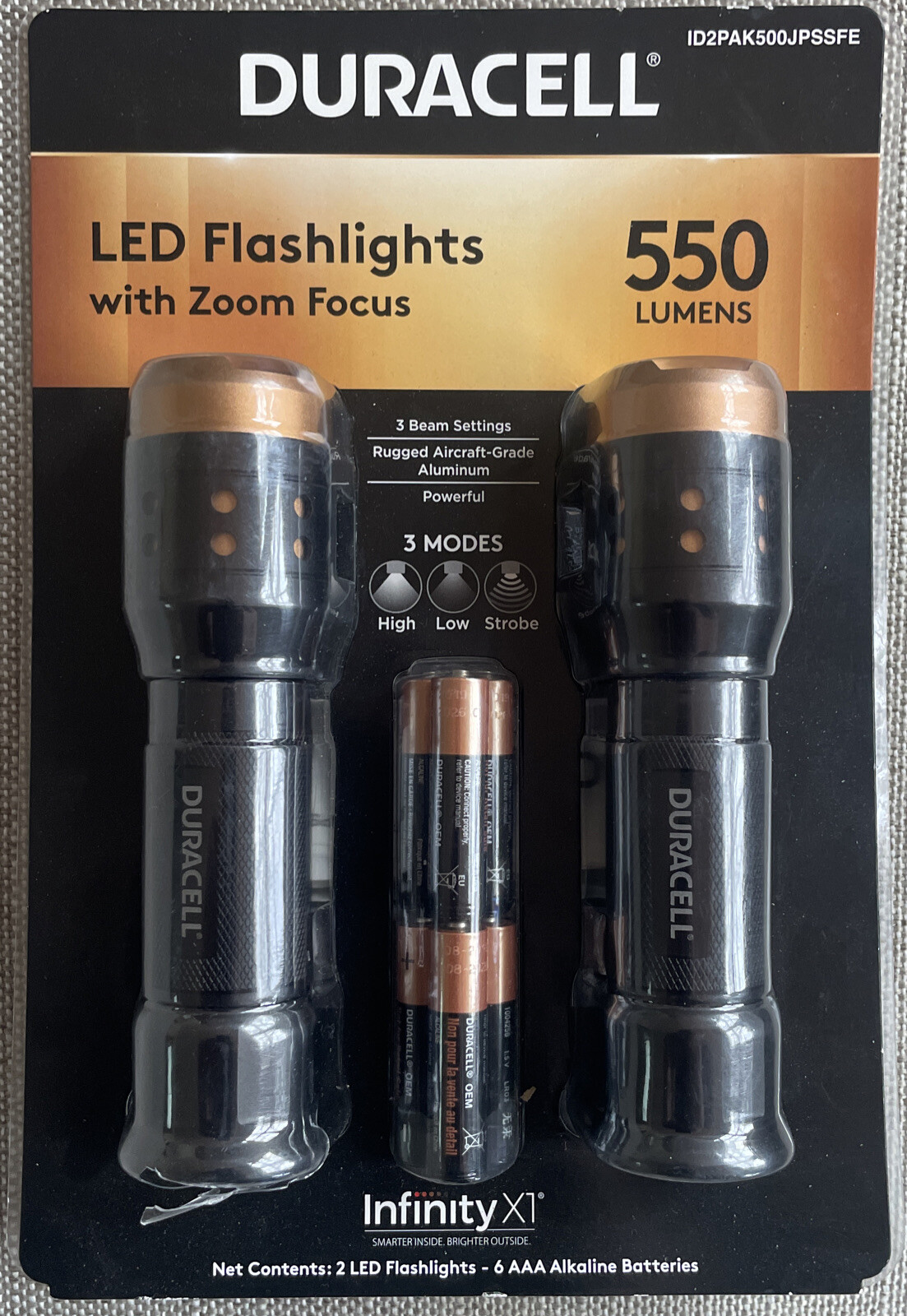 Duracell Two Pack of 550 Lumens Zoom Focus LED Flashlights Infinity X1 ...