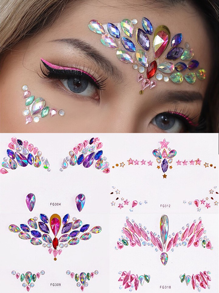 3DShiny Crystal Face Gems Adhesive Glitter Jewel Tattoo Sticker ...