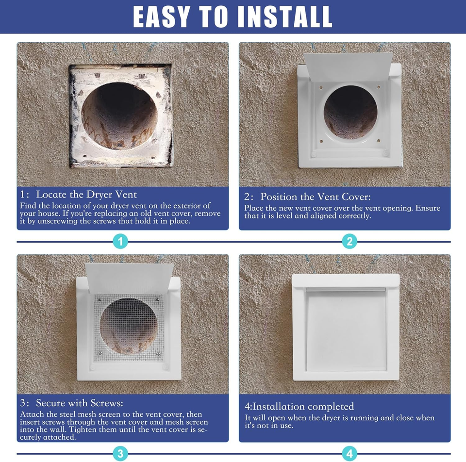 4" Dryer Vent Cover Outdoor Dryer Wall Vent for outside Prevent Pest ...