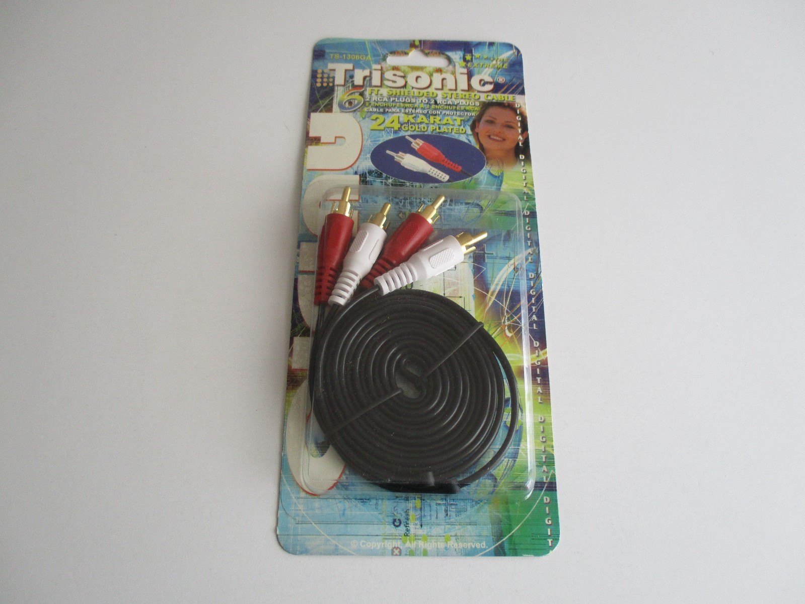 TRISONIC TS-1306GA 6FT SHIELDED 24K STEREO CABLE 2 RCA Plugs To 2 RCA ...