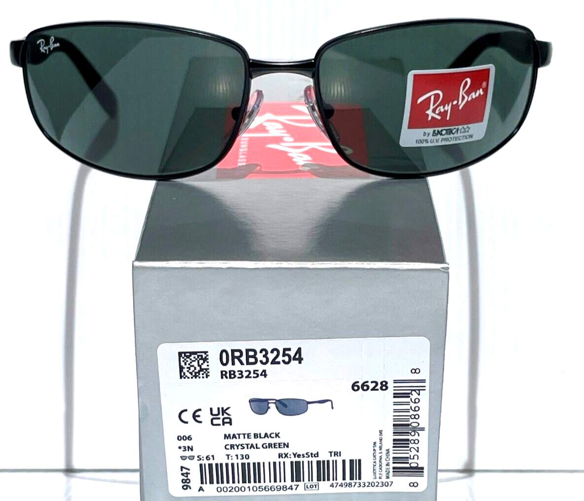 NEW Ray Ban Matte Black Metal Frame Crystal Green lens Sunglass RB3254 ...
