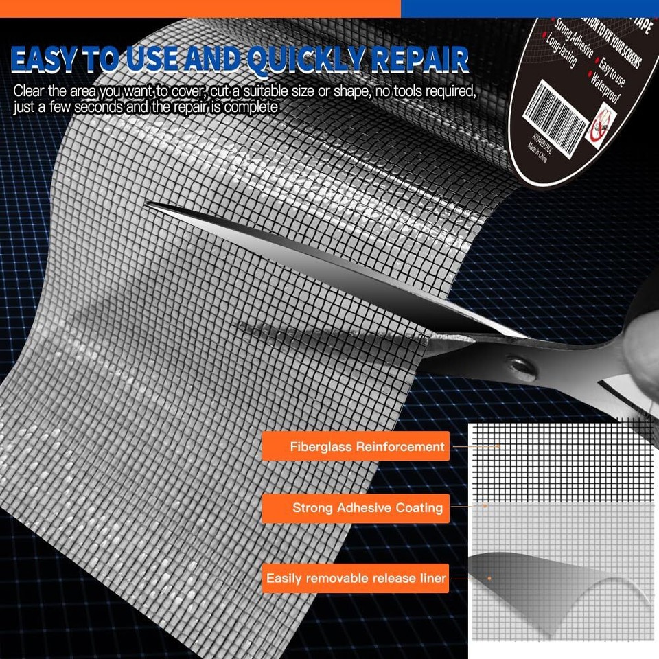 Window Screen Repair Tape Kit, Strong Adhesive Fiberglass Covering 3 in ...