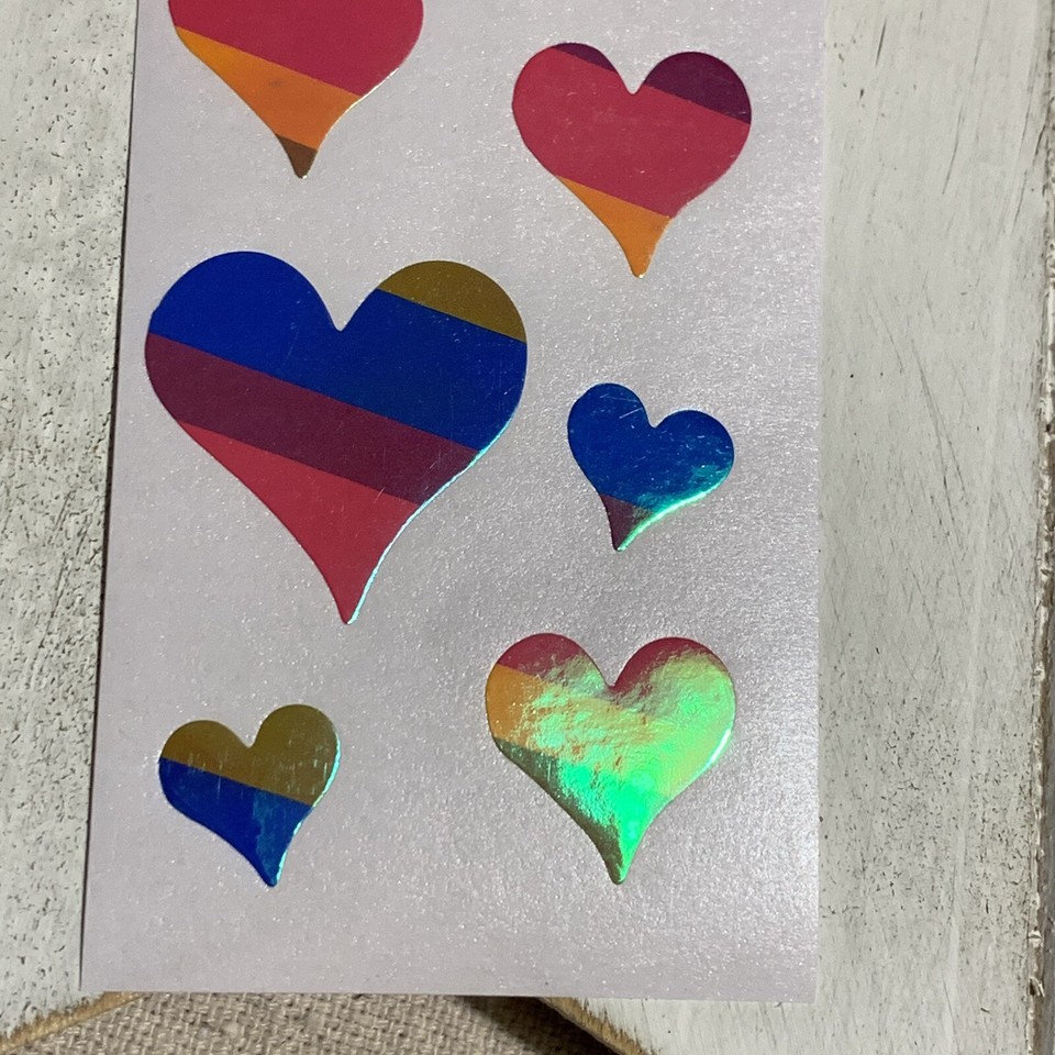 Vintage Sticker Mod Pearly Iridescent Opalescent Pearlescent 2x6 Hearts ...