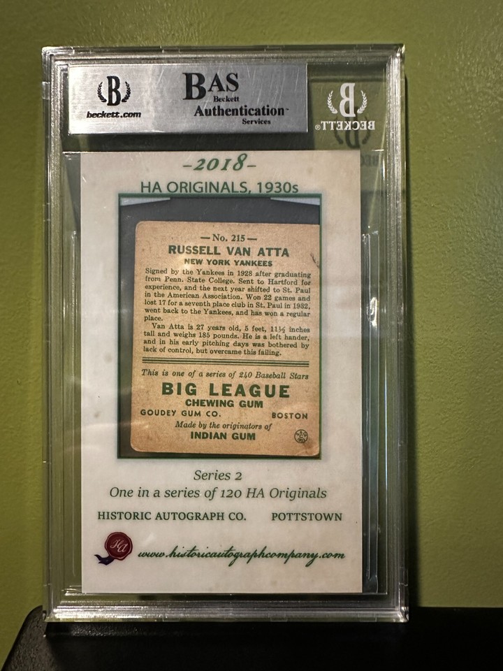 Russ Van Atta /10 2017 HA Historic Autographs Originals 1933 Goudey ...