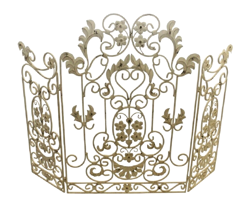 Ornate Scroll Fire Screen French Country Fireplace Screen Flowers ...