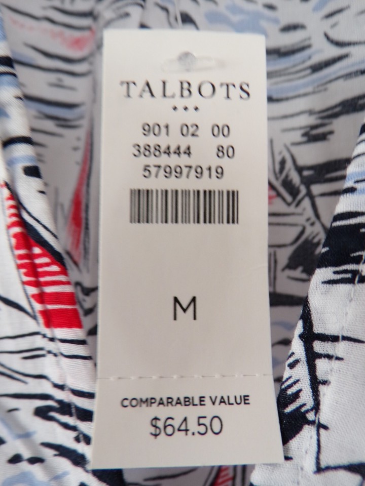 NWT NEW SUMMER TALBOTS FACTORY SZ MEDIUM SAILBOATSLEEVELESS COTTON TOP ...