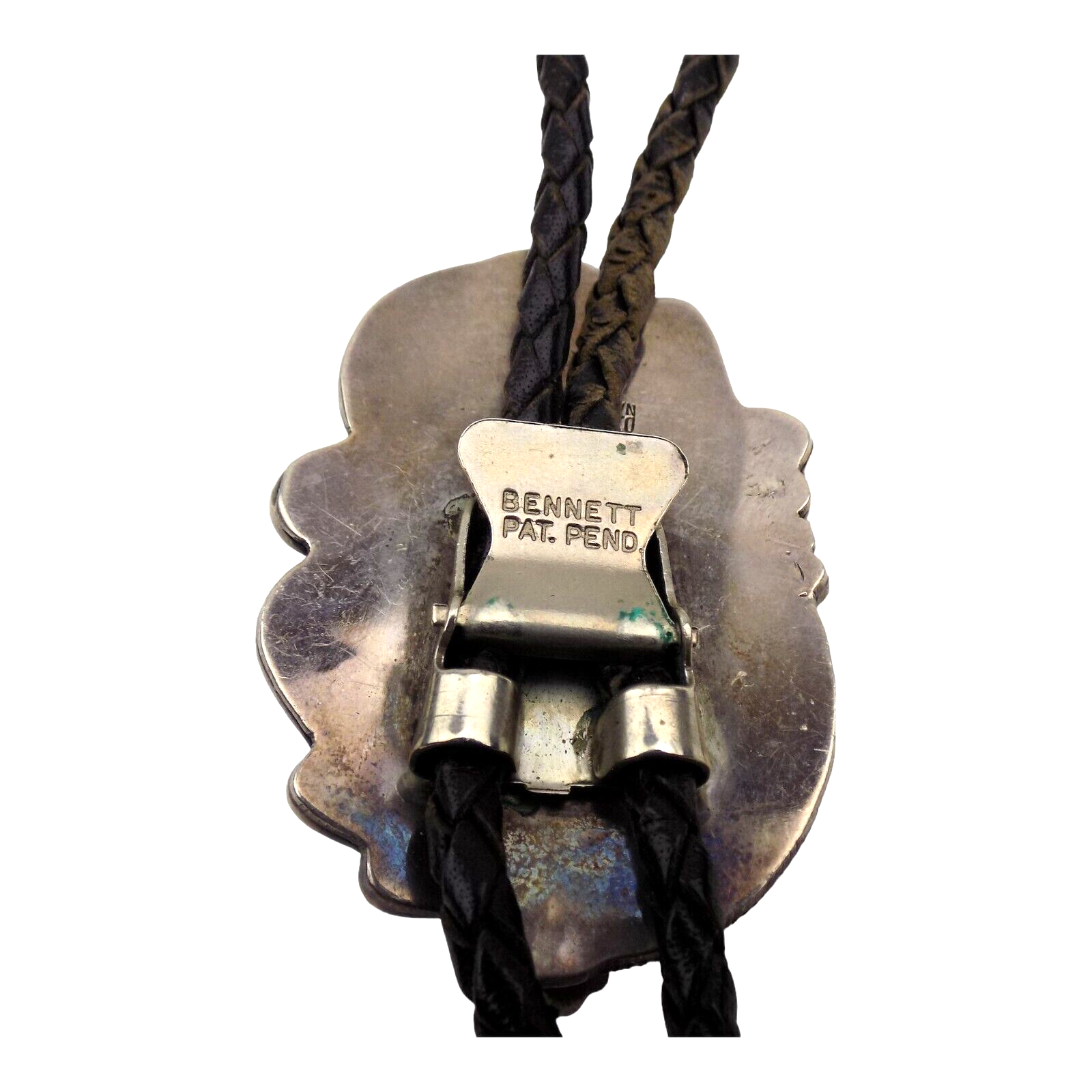 Bennett Pat Pend 18" Bolo Tie Silver Turquoise 4MM Leather 47.2Gr #5040 ...