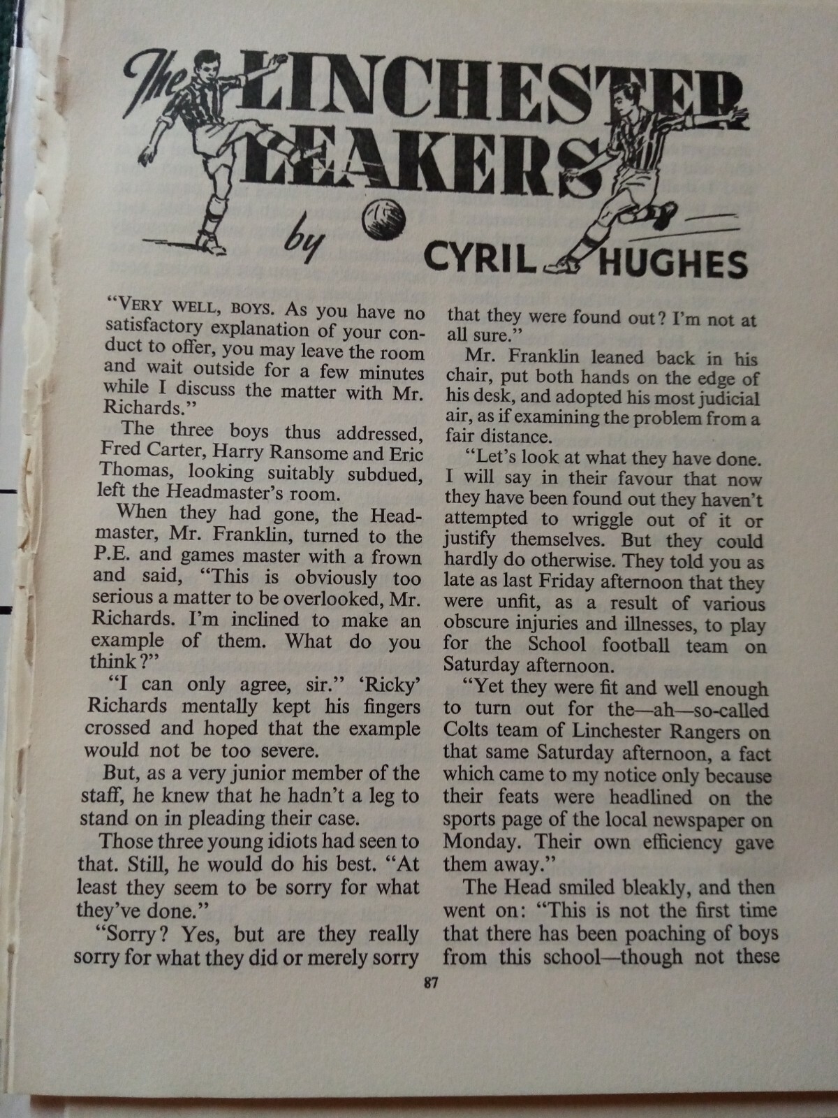 El21 Ephemera 1963 football short story the linchester leakers Cyril ...