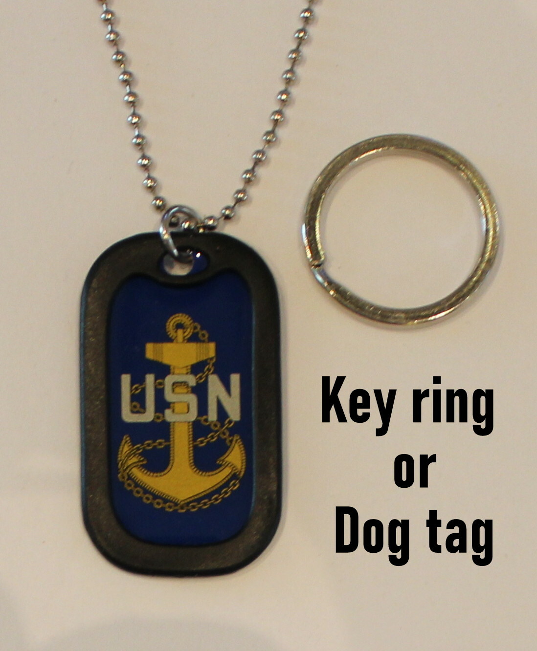 Navy Chief Petty Officer Dog Tag Chain 26" or Key Ring Eagle Crest Lic ...