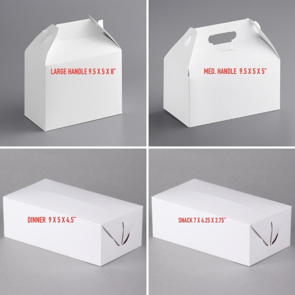 NEW WHITE ECONOMY LARGE HANDLE TAKE OUT BARN BOXES, 125 CT. 9.5X5X8" | eBay