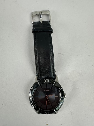 Fossil Watch Men 45mm Silver Tone Black Dial Leather Band New Battery ...
