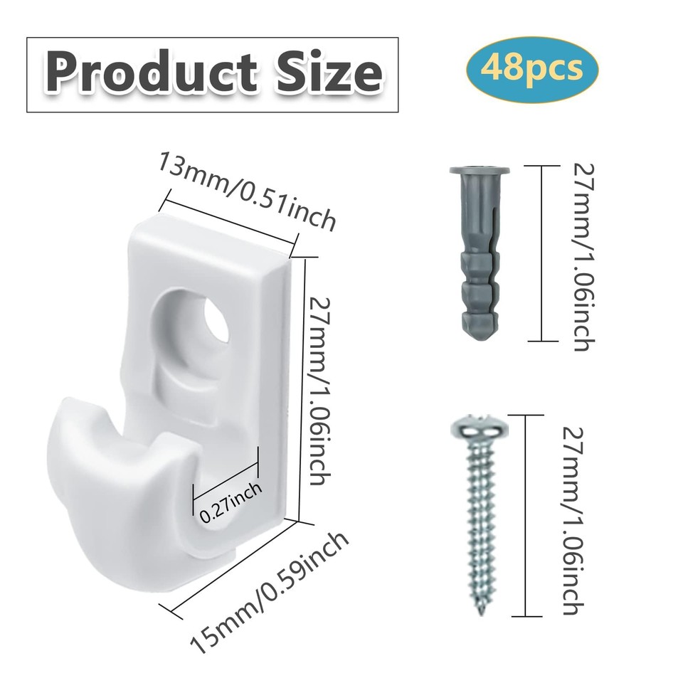 48 Pack White Down Wall Clip Closet Shelves Clips Wire Shelf Loop Clips ...