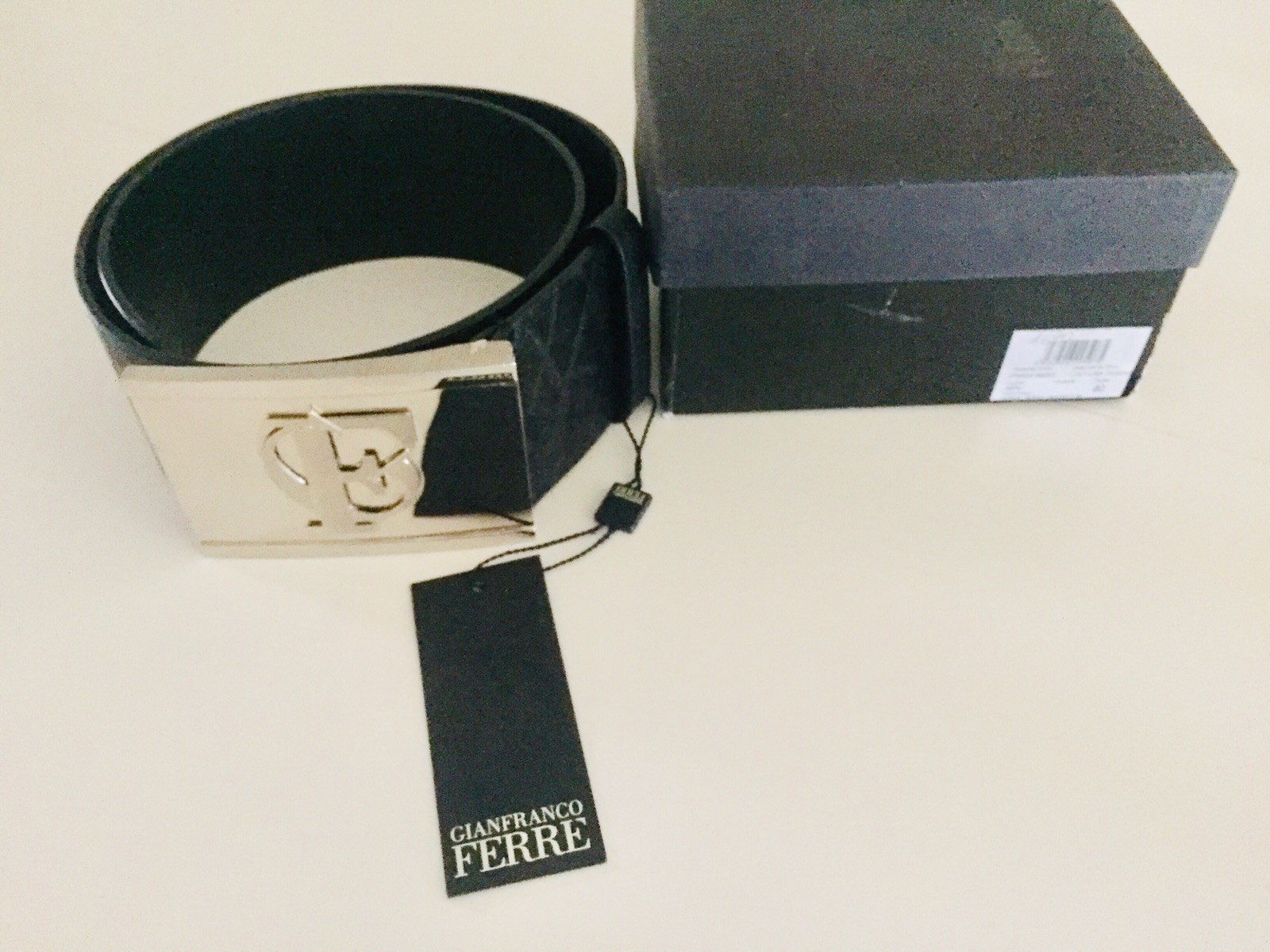 GIANFRANCO FERRE Authentic Wide Black Leather Silver Bucket Belt Size ...