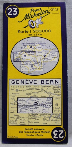 MICHELIN HIGHWAY ROAD MAP NO.23 GENEVA BERN SWITZERLAND QUADRANT 1955 ...