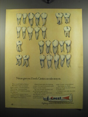 1972 Crest Toothpaste Ad - Nature gave you 32 teeth. Cavities can take ...
