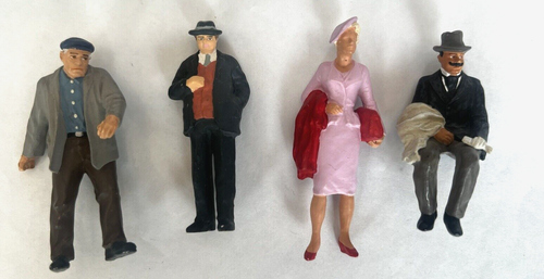 PREISER SET OF 4 TRAIN MEN (1 SITTING) & 1 WOMEN FIGURINES G SCALE HAND ...