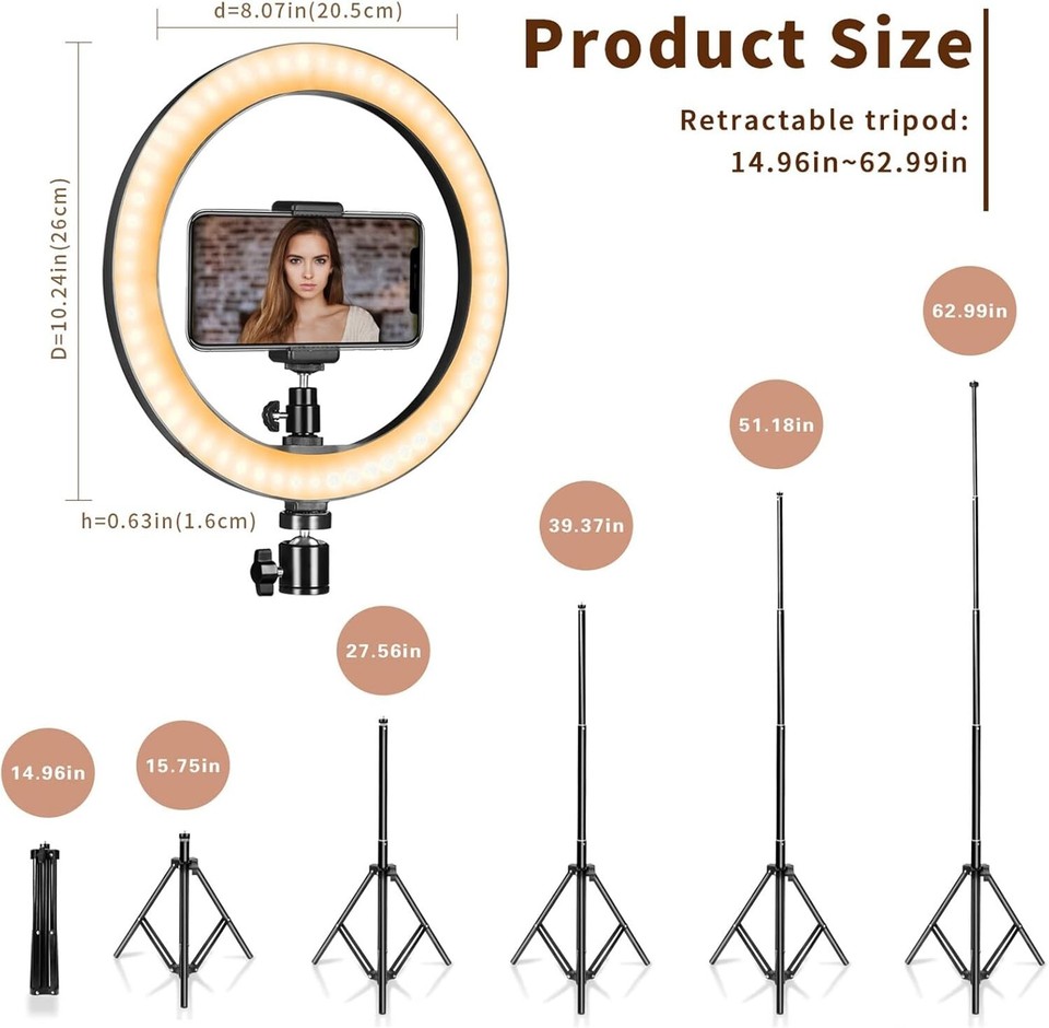 Ring Light 10" with 67" Extended Tripod Stand Phone Holder Led Light ...
