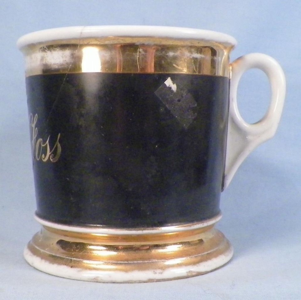 Antique Shaving Mug Limoges VKG George R Foss Blue Gold #34 As Is | eBay