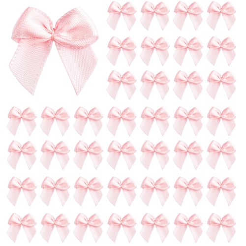100 Pcs Pink Bows, 1 Inch Mini Bows for Crafts, Small Satin Ribbon Pink ...