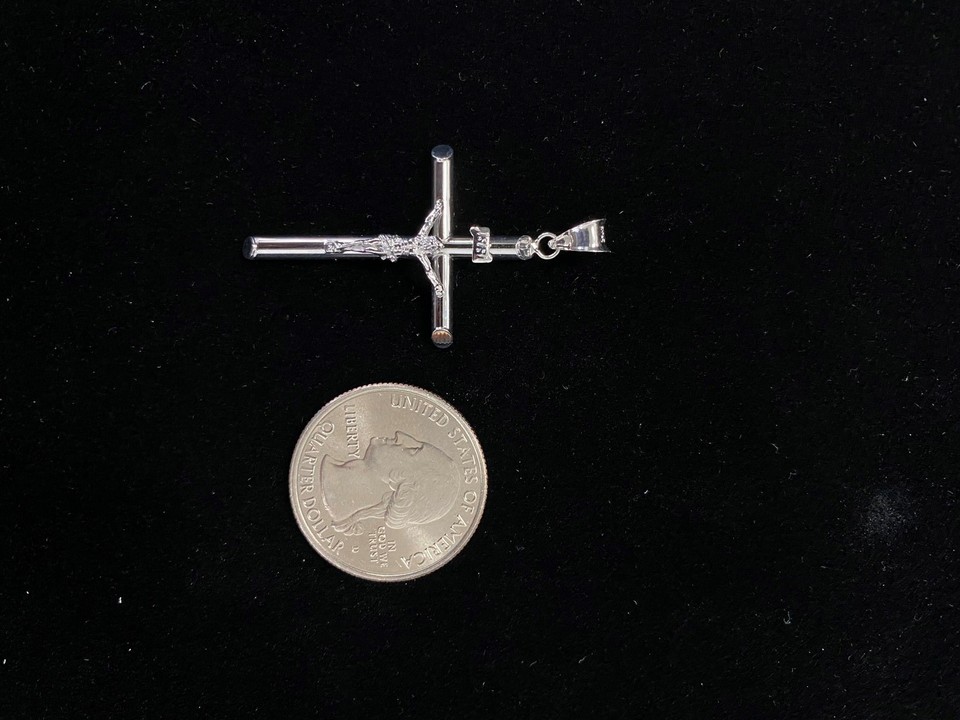 14K White Gold Crucifix Cross Pendant with 2mm Rope Chain Necklace | eBay