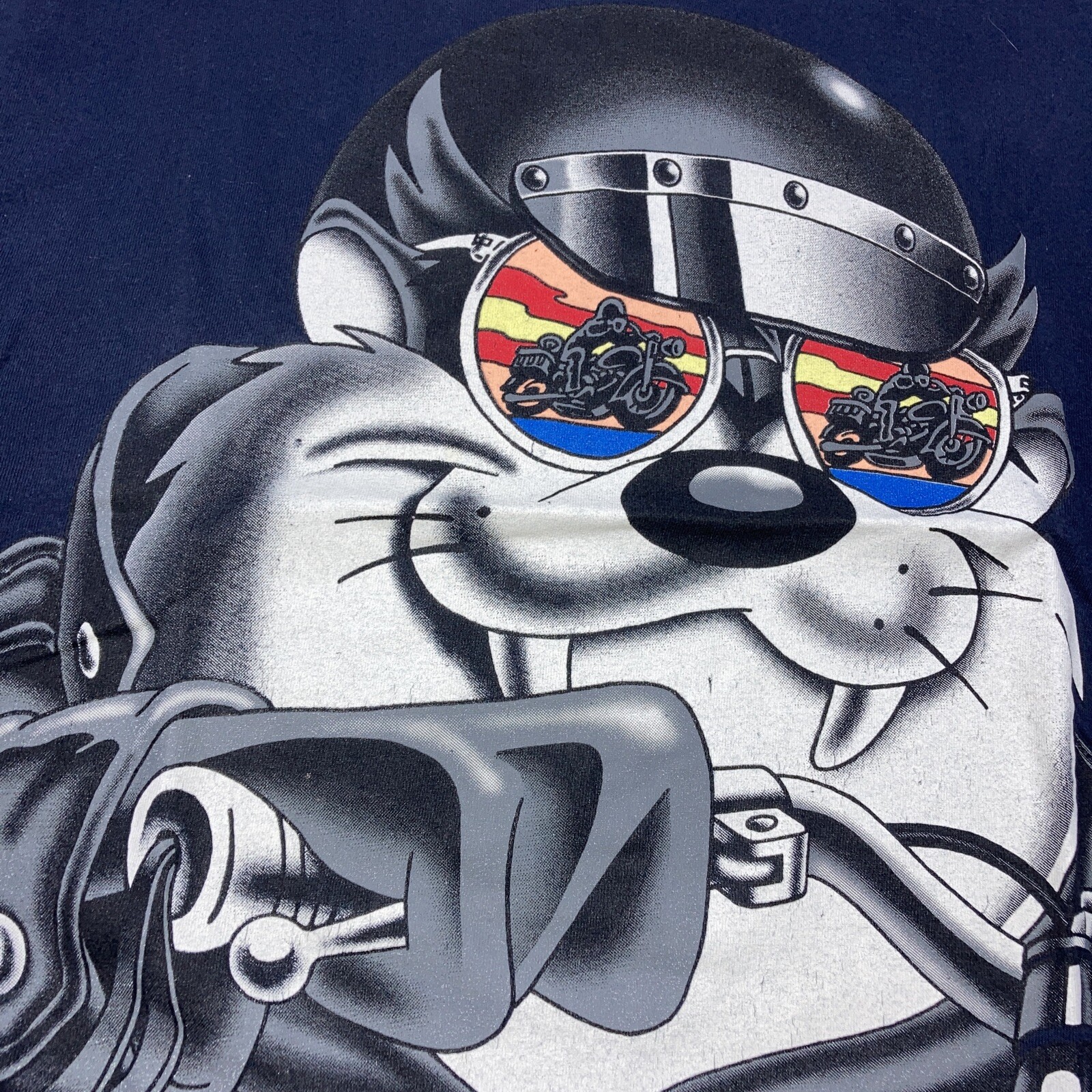 1996 Tasmanian Taz Biker Looney Tunes Vintage T-Shirt Large Navy Blue ...