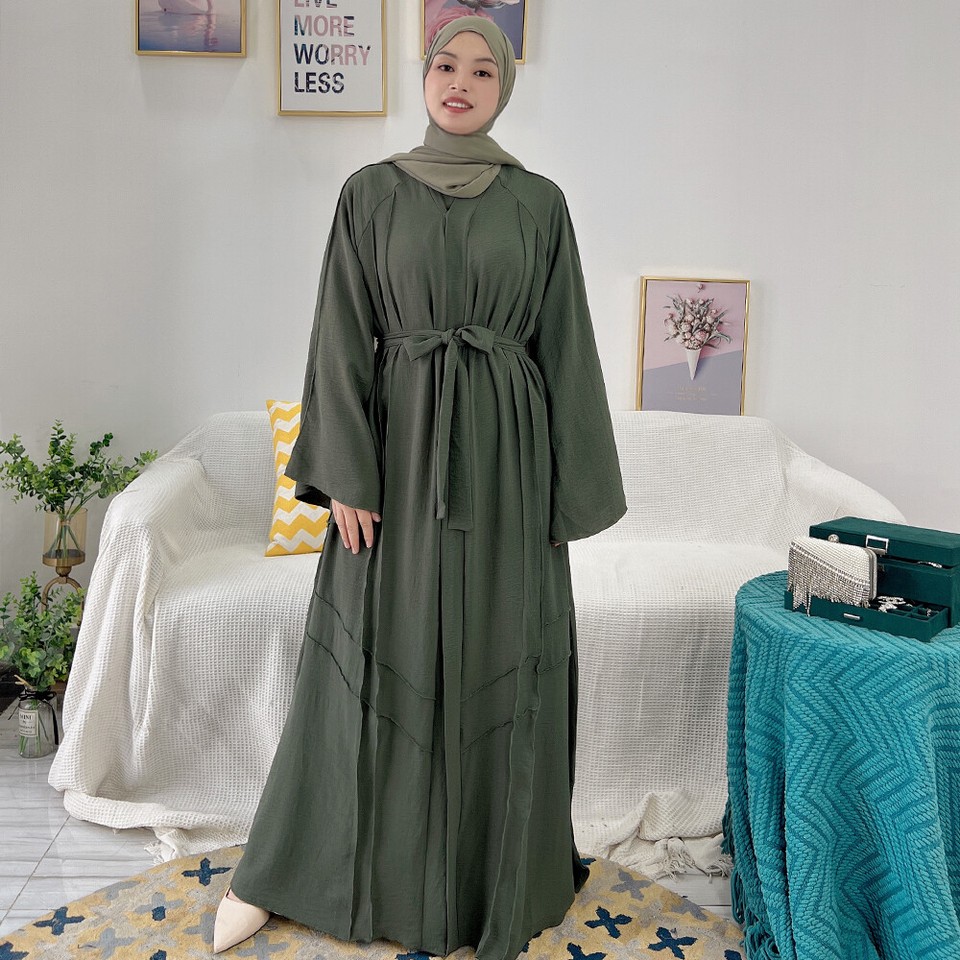 Kimono Open Abaya Muslim Women Maxi Dress Islamic Robe Kaftan Dubai ...